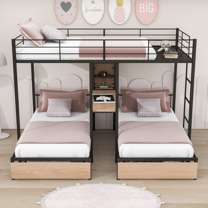 Mason & Marbles Lit superposé simple au-dessus de simple et double avec deux tiroirs et échelle ...